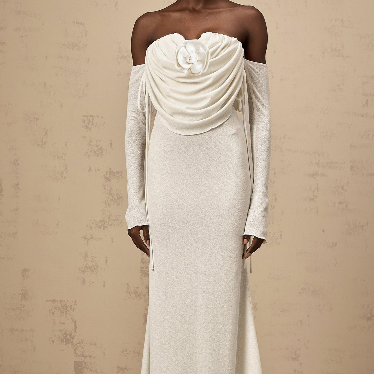 Amabile White Floral Maxi Dress | Off-the-Shoulder Design & Ruched ...
