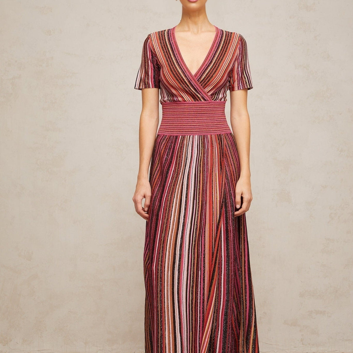 Gabriella Pink Maxi Dress | Metallic Thread, Pleated Detailing | Shop ...