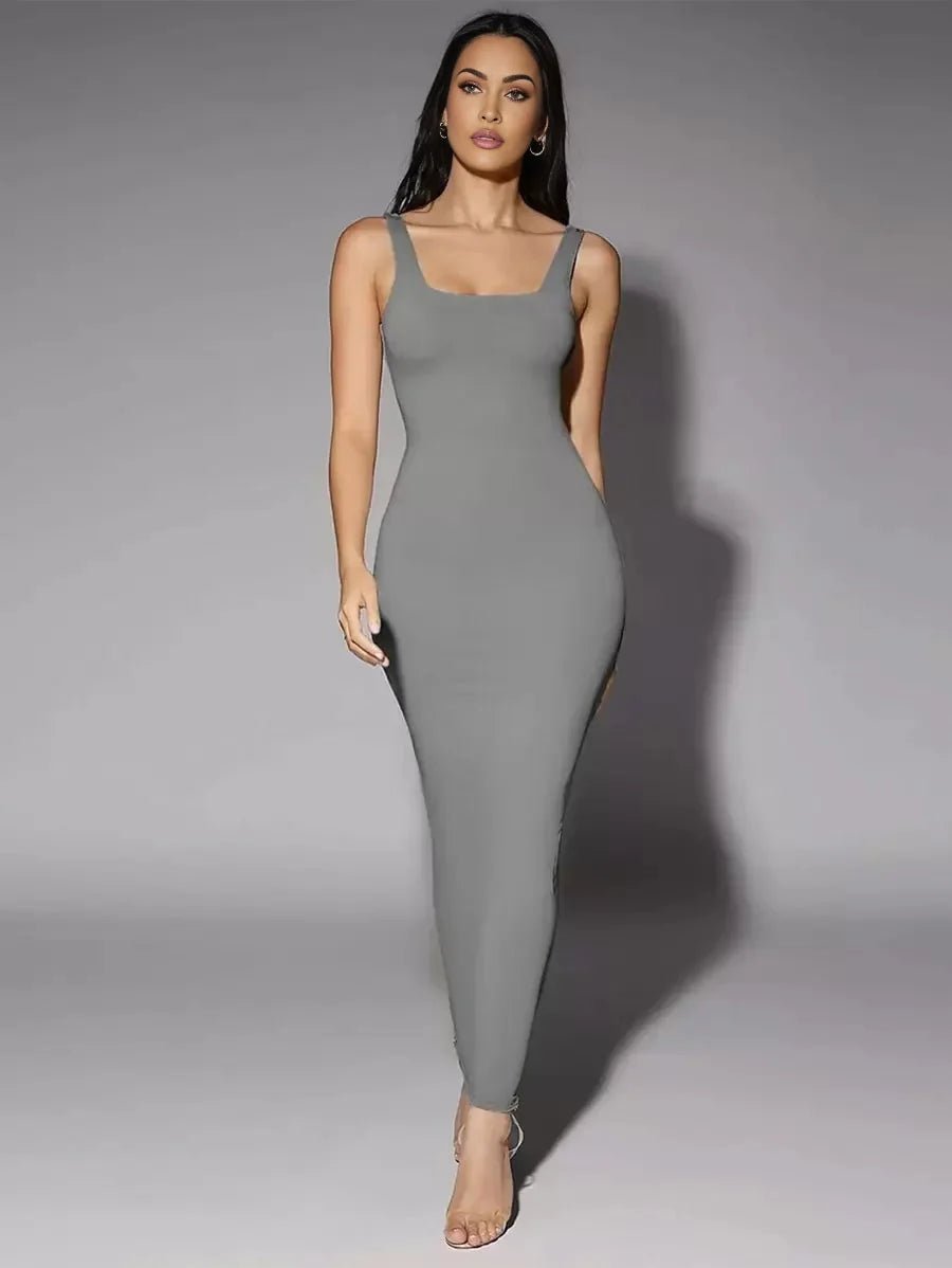 Lidia Maxi Dress | Dark Grey Sleek Fit | Shop Now! – Jacqueline van Hoef