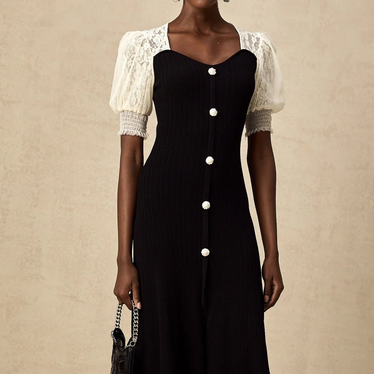 Shayla Midi Dress in Black | Knit Lace Panelled | Shop Now ...